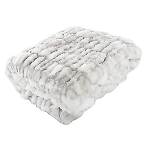 Lavish Home Oversized Ruched Faux Fur Blanket, 60x80-Inch Jacquard Faux Fur Queen-Size Throw for Beds and Sofas, Gray