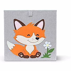 Gav & Griff E. Bear Co. Foxee™ 13-inch Foldable Cube Storage Bin/Box/Organizer/Container/Cubby for Kids & Toddlers (Fox Design) – Grey