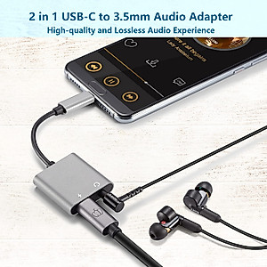 PEPPER JOBS USB-C to 3.5 mm Headphone Jack Adapter 2-in-1 USB-C to AUX Adapter with Fast Charging, Compatible with Samsung Galaxy S21 Series and More (C2PDA)