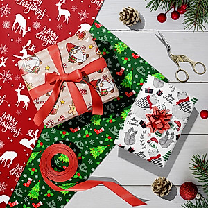 SaringSwoon Christmas Wrapping Paper for Boys Girls Kids Adults - Xmas Gift Wrap With Gnome, Reindeer, Polar Bear, Merry Christmas on Green and Red - 43×29 Inches, 6 Folded Sheets, Recyclable