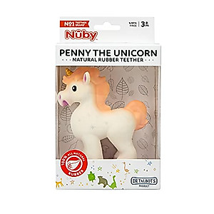 Nuby Penny The Unicorn Super Soft Teether Toy with Squeaker, 100% Natural Rubber