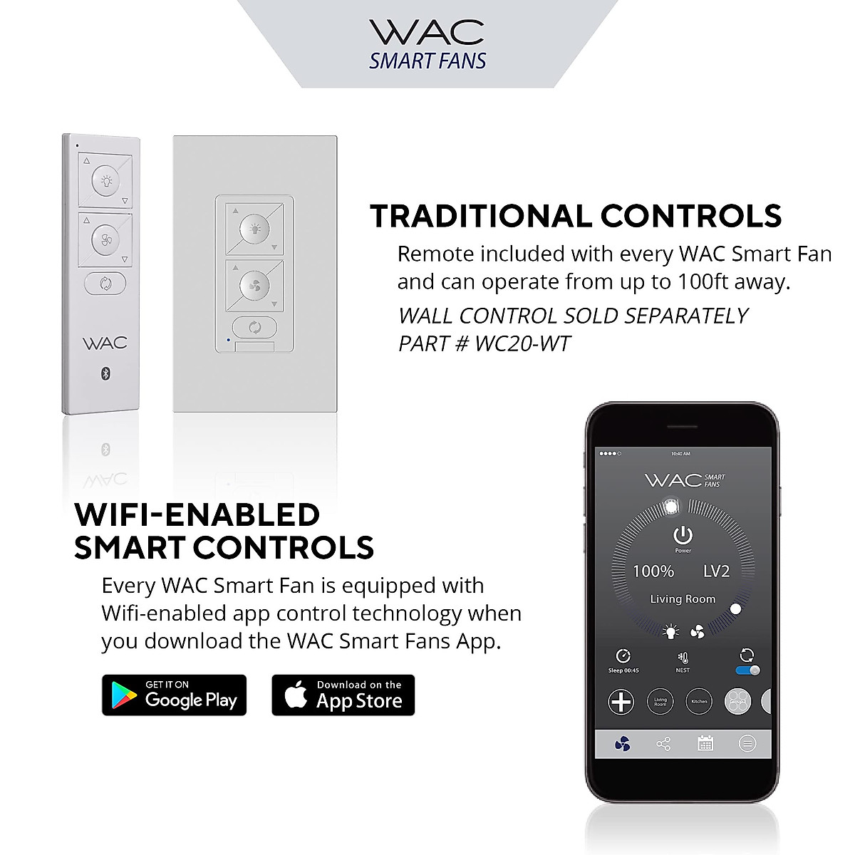 WAC Smart Fans Mocha Indoor and Outdoor 3-Blade Ceiling Fan 54in Brushed Aluminum with Remote Control works with Alexa and iOS or Android App