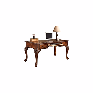 Best Master Furniture Chester Executive Traditional Office Desk With Hand Carved Designs, Walnut