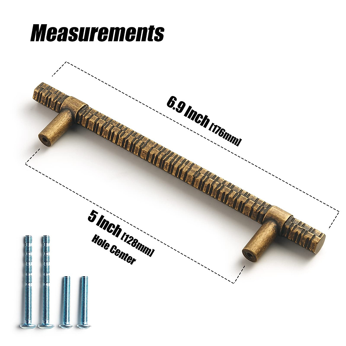 Goo-Ki Antique Brass T Bar Cabinet Pulls/Affordable Luxury Zinc Alloy Cabinet Handles with Knurled/5.04'' (128mm) Hole Center,6 Pack