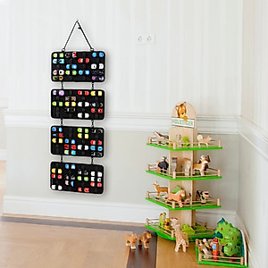 HUHYNN Hanging Display Case Compatible with 80 Hot Wheels Matchbox Cars,Toy Cars Storage with 4 Detachable Panels for Hot Wheels Storage Organizer (80 Slots-Black)