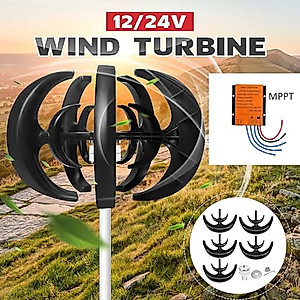 HENGJINGTR Efficient Horizontal Wind Turbine,2000W Low Noise High Efficiency 12V/24V/48V Vertical Wind Turbine Generator Suitable for Patios and Gardens(Black),24v