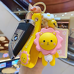 HSYHERE Men Women Boys Girls Silicone Cute PVC Cartoon Animal Keychain Creative New Year Gift Bags Doll Pendant Car Key Pendant Metal Key Ring-Lion