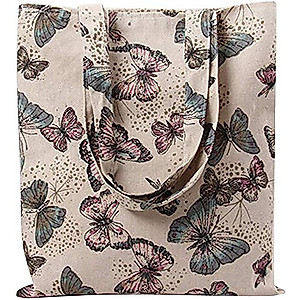 Caixia Women's Cotton Butterfly Print Canvas Tote Shopping Bag Light Brown