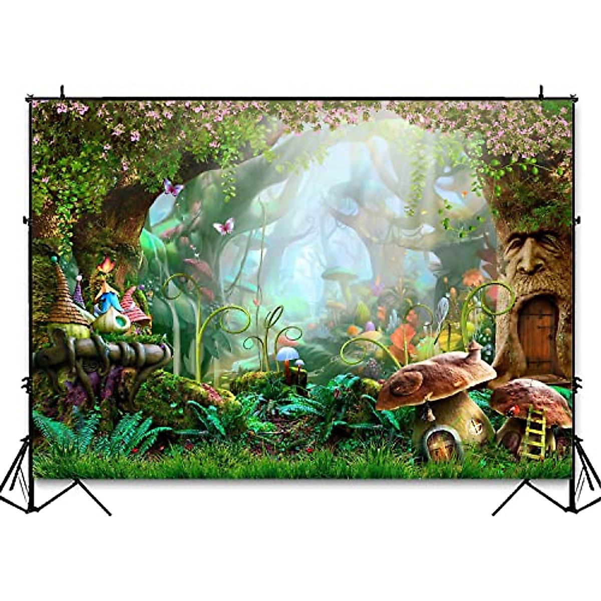 PASRLOLV 7x5ft Alice in Wonderland Backdrop, Fairy Tale Photo Backdrop, Forest Photography Background for Boy Girl Birthday Party Banner Newborn Baby Shower Decoration Photo Booth Prop, Vinyl