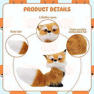 Sosation 2 Pcs Simulation Fox Mini Toy Fur Animal Model Stuffed Ornament Static Action Figures Fox Standing Sitting Plush for Home Office Desktop Bag Decoration 3.94 x 3.54 in, 3.15 x 2.75 in(Brown)