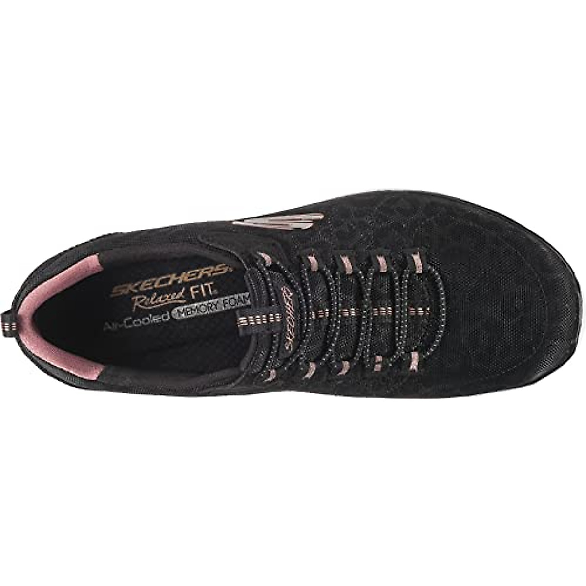 Skechers Women's Empire D'lux-Spotted Sneaker, Black/Rose/Gold, 7.5 M US