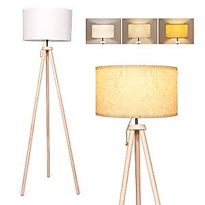Tripod Floor Lamp, Boho Floor Lamp Mid Century Floor Lamp Modern Tall Lamp Floor Lamps for Living Room, Bedroom, Office, Study Room, Wood Standing Lamp with 12W LED Bulb, 3 Color Temperatures