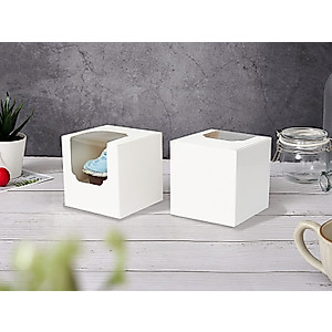 SHALLIVE 60 Pcs Cupcake Boxes Individual White with Insert, Auto Popup Single Cupcake Containers Hot Cocoa Bomb Boxes with Window for Cupcakes Treats Chocolate Strawberries Cookies for Graduation and Baby Shower Birthday Gifts