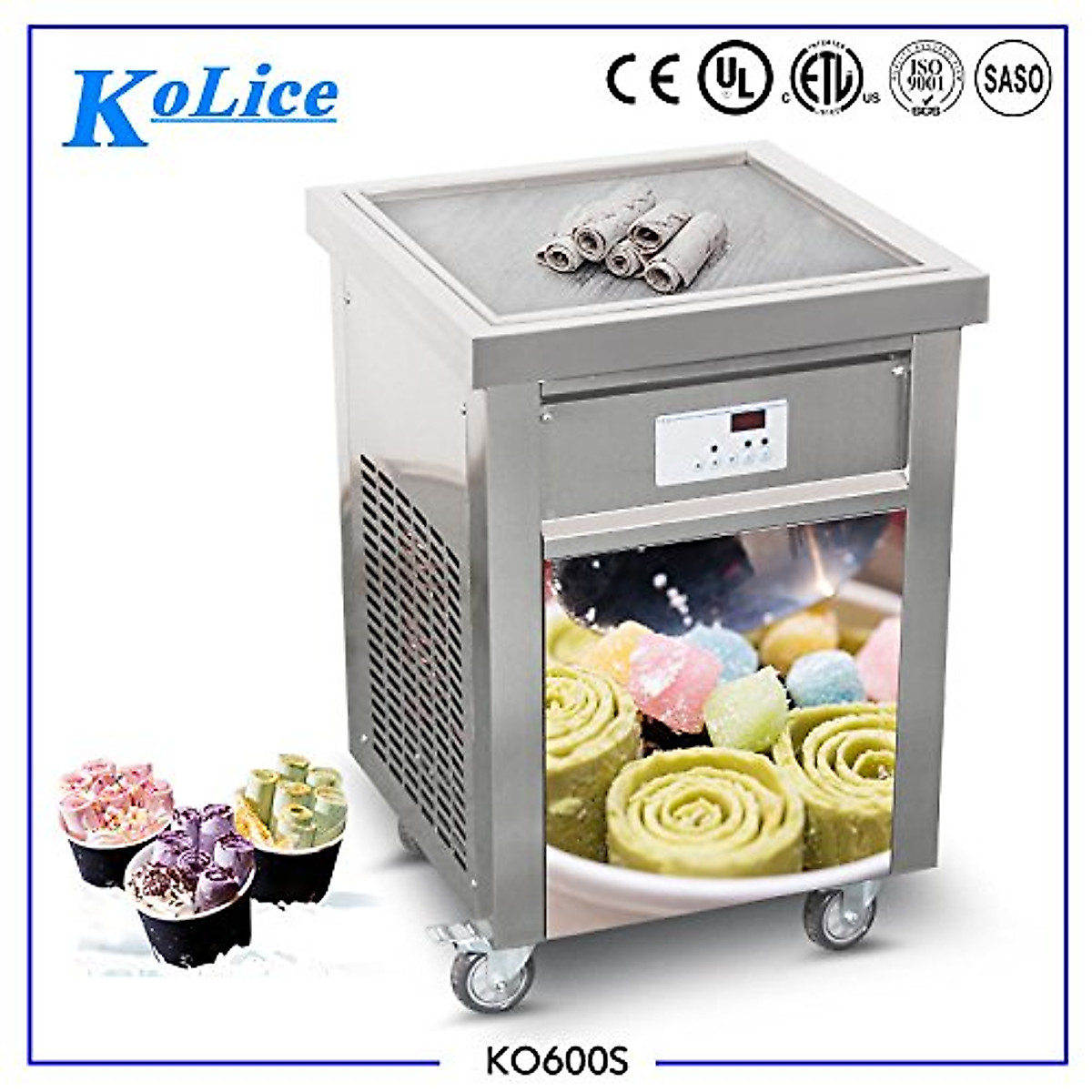 Kolice Commercial ETL NSF UL certificated 21"x21"(52x52cm ) single square ice pan fried ice cream machine, frozen yogurt roll ice cream machine, fry ice cream roll machine-auto defrost, smart AI temperature control