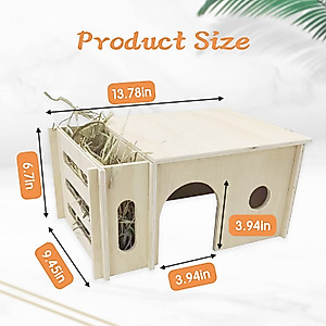 Acsist Guinea Pig Wooden Hideout with Hay Feeder Hamster Wood House Detachable Small Animal Hideouts for Chinchilla Dwarf Rabbit Hamster Hut Hedgehog