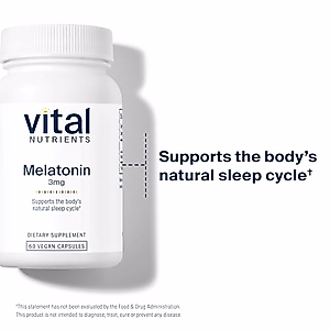 Vital Nutrients Melatonin 3mg | Vegan | Low-Dose Melatonin | Sleep Supplement to Support the Body's Natural Sleep Cycle* | Gluten, Dairy, Soy Free | 60 Capsules