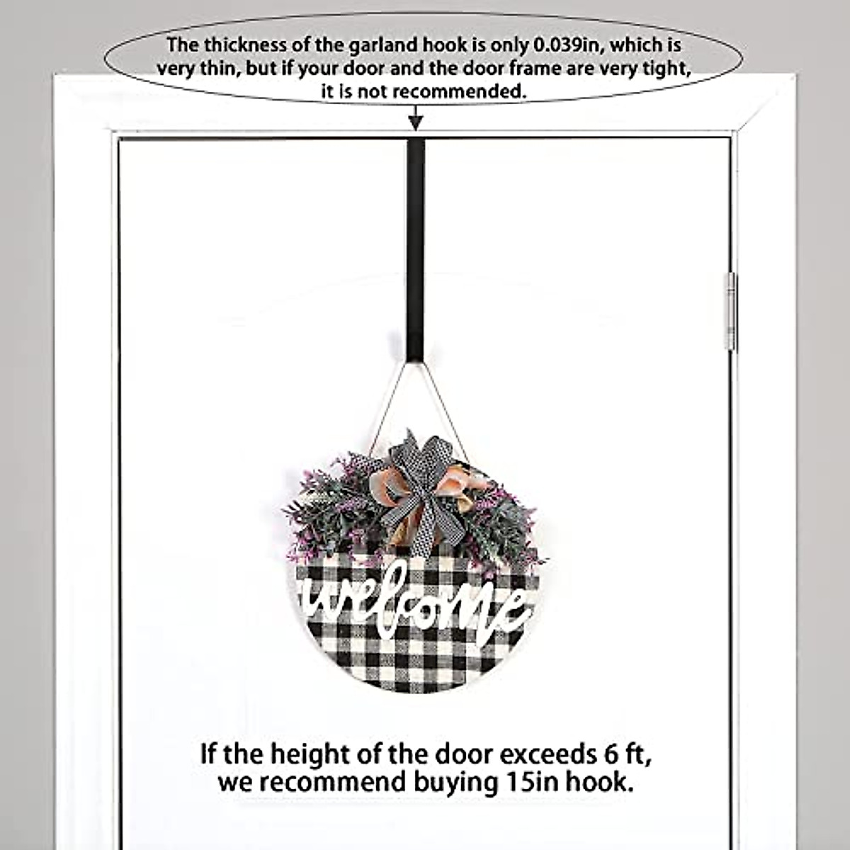 Sattiyrch 12" Wreath Hanger for Front Door,Metal Over The Door Single Hook,Black (1)