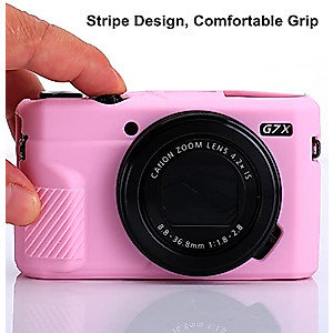 G7X Camera Silicone Case Ultra-Thin Lightweight Rubber Soft Silicone Case Bag Cover for Canon PowerShot G7X G7X Mark II G7X Mark III + Microfiber Cloth (Pink)