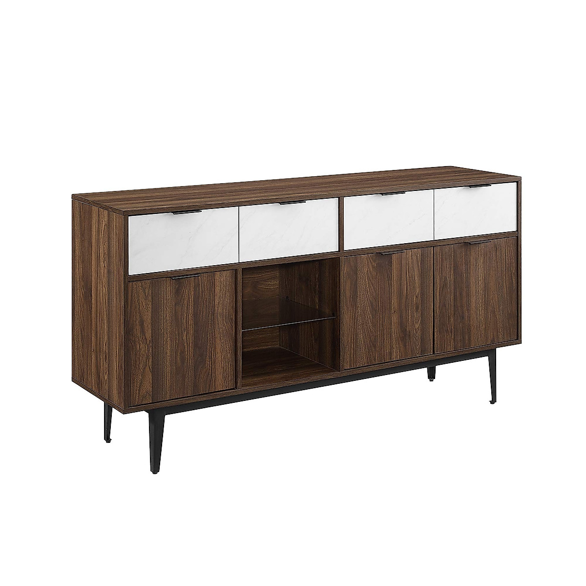 Walker Edison Modern Farmhouse 4 Drawer Wood Buffet Sideboard-Entryway Serving Storage Cabinet Doors-Dining Room Console, 60 Inch, Dark Walnut