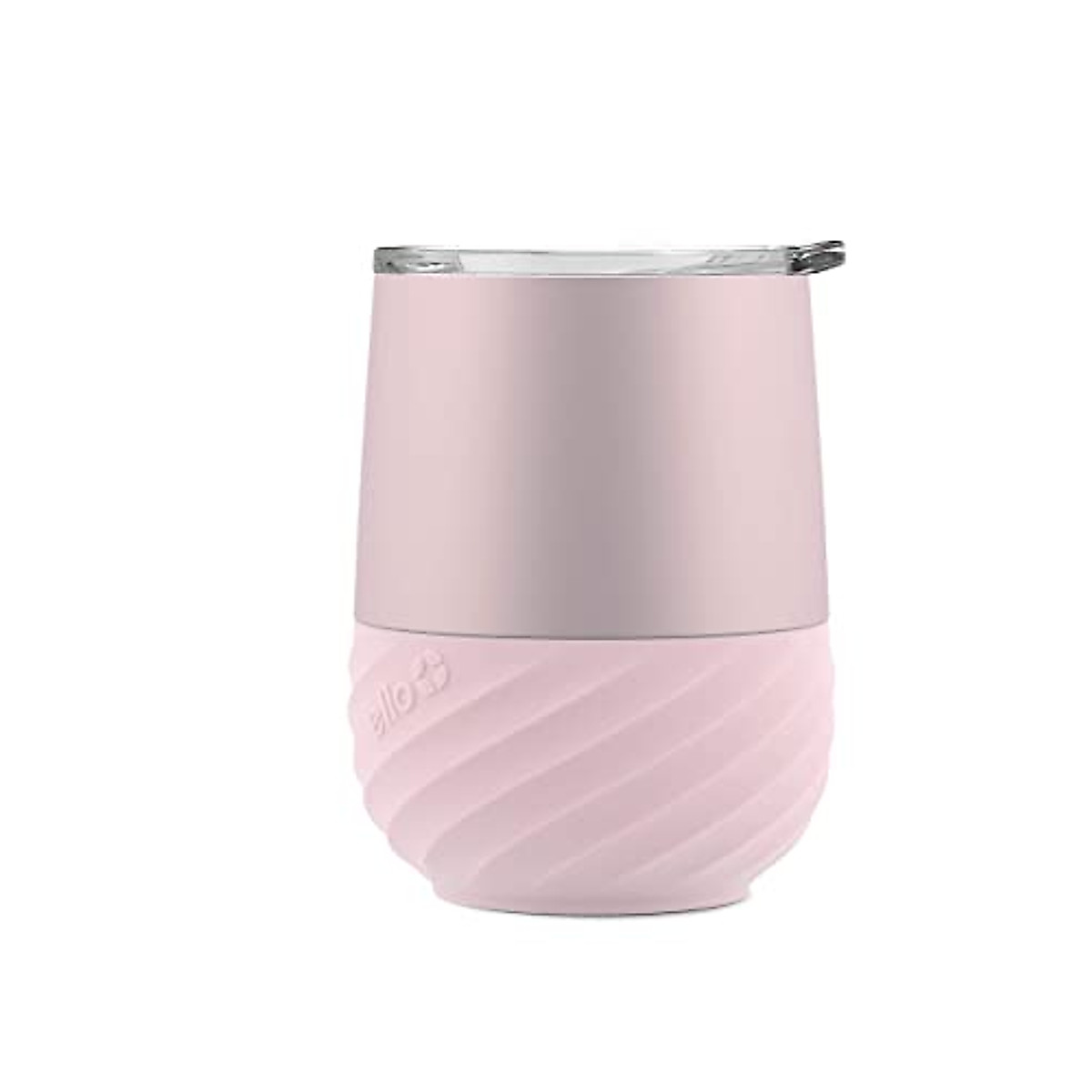 Ello Clink Vacuum Insulated Stainless Steel Tumbler - Wine Glass with Silicone Protection Coaster, 12oz , Pink Satin
