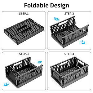 senbowe 4 Pack Plastic Foldable Storage Basket for Shelf Organizer, Stacking Collapsible Storage Crate Container Bin for Desk, Home, Kitchen, Bedroom, Classroom, Office, Bathroom (9.4 x 6.2 x 3.7”)