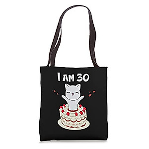 I am 30! Cute cat / kitten with birthday cake Tote Bag