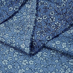 MasterFAB Cotton Fabric by The Yard for Sewing DIY Crafting Fashion Design Printed Floral Washable Cloth Bundles Voile;Full Width cuttable39 x 55inches (100x140cm) (Gray-Blue Spring Flowers)