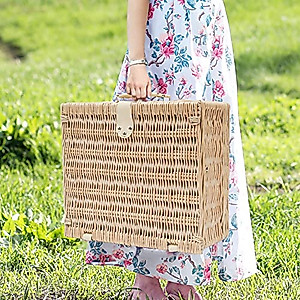 Wicker Picnic Basket for 2 Persons, Willow Picnic Set with Insulated Liner for Picnic, Camping, Outdoor, Valentine Day, Chirtmas, Thanks Giving, Birthday.