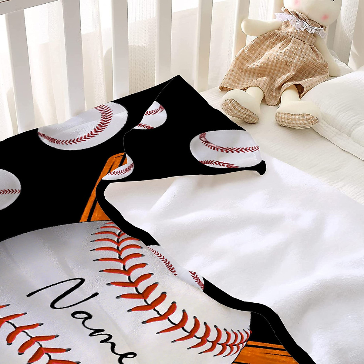 Ottoy Personalized Blanket Baseball Throw Blanket for Couch Custom Blanket with Name Lightweight Plush Fuzzy Blanket 50"x40" for Kids