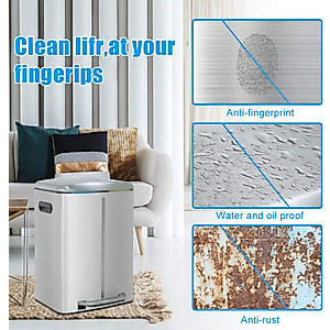 Kitchen Trash Can with Lid & Double Barrel for Bedroom Bathroom Office High Capacity Step Trash Bin Fingerprint-Proof Brushed Stainless Steel Garbage Can 10 Gallon/ 40L