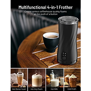 Milk Frother, Symdral 4-in-1 Milk Frother and Steamer, Automatic Hot and Cold Foam Maker & Milk Heater, with Auto Shut-Off, Silent Operation, Frother for Coffee, Latte, Cappuccino, Macchiato (Black)