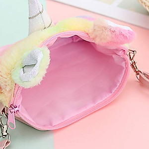 Women Girls Kids Fluffy Fuzzy Unicorn Bag Plush Tie Dye Rainbow Crossbody Purse