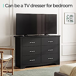 LINSY HOME 6 Drawer Dresser, Black Dresser for Bedroom, Nursery Dresser Organizer, Chest of Drawers for Kids Bedroom