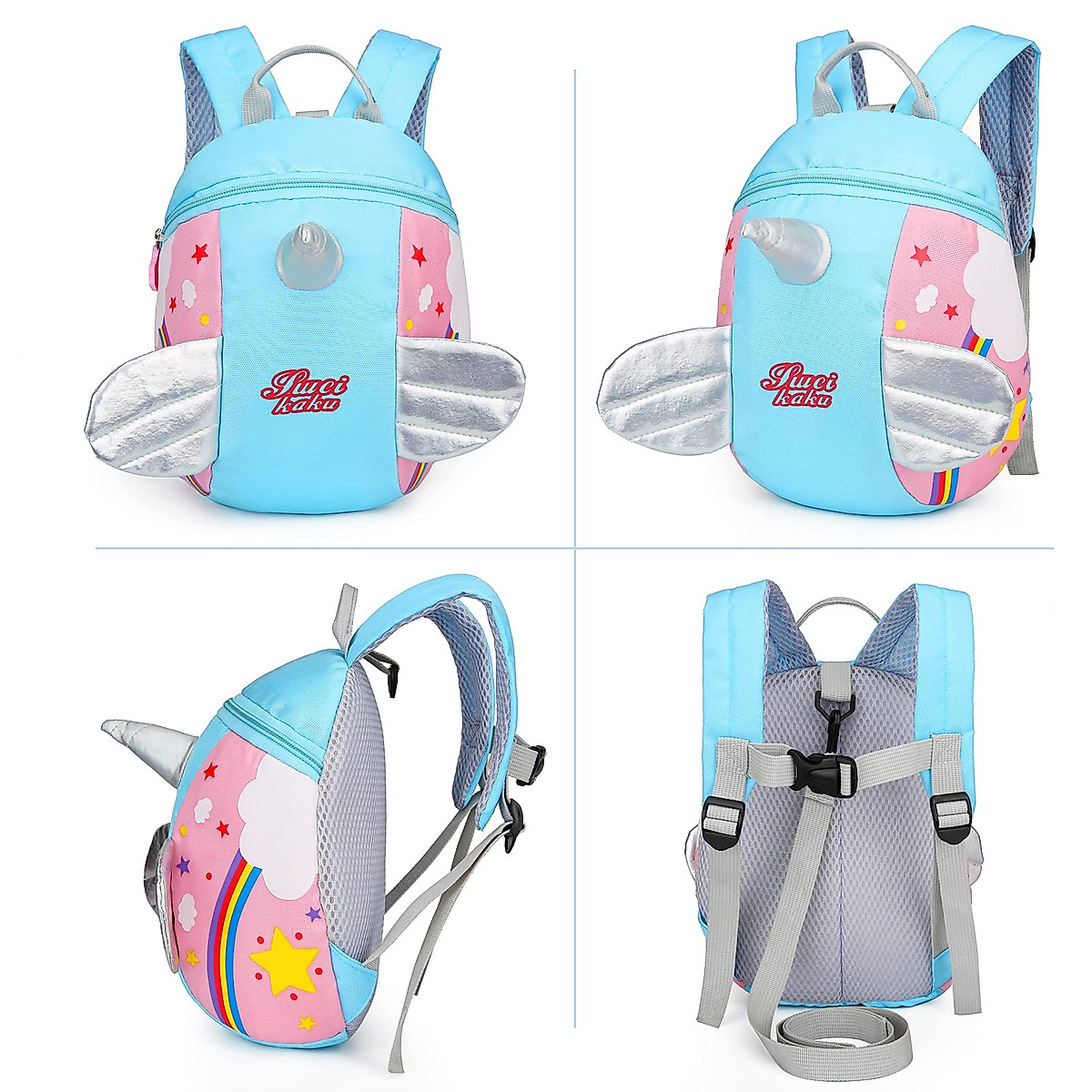 HWJIANFENG Little Kid Toddler Mini Backpack with Leash Harness Lunch Box Cute Angel Unicorn Preschool Daycare Nursery School Bag