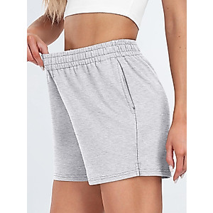 AUTOMET Womens Sweat Shorts Casual Summer Drawstring Comfy Elastic High Waist Running Clothes with Pockets Grey M