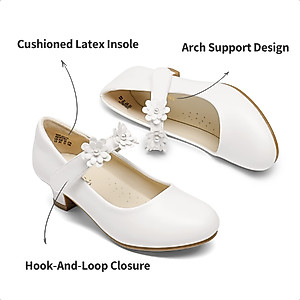 DREAM PAIRS Girls Mary Jane Dress Shoes Pumps Low Heels Flower Party Wedding Princess,Size 2 Little Kid,White,SDFL2317K