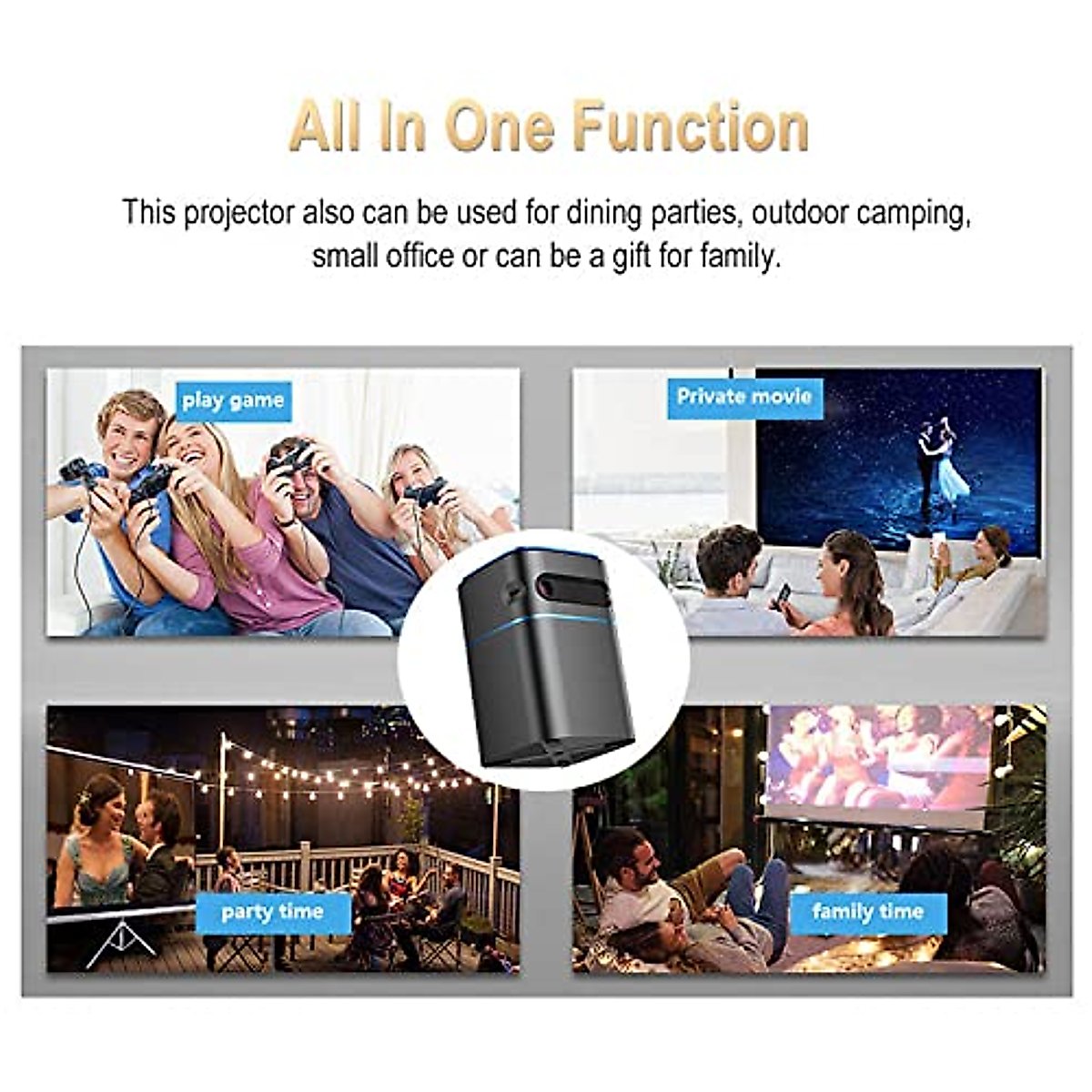 D042 Portable Digital Wireless Projector with HD Smart WiFi Video Portable. 3600 Lumens Surround Sound connectivity for Best Movie Sound Performance. Android 9 with Full Market Support.