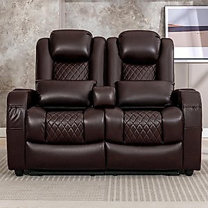 AZXZCS 57" Loveseat Recliner, Recliner Sofa with 3 Cup Holders and 2 Pillows, Wall Hugger Recliners & 135° Reclining Loveseat (Brown PU Leather Furniture)