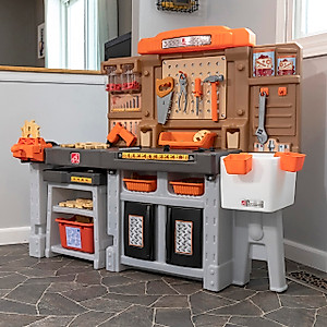 Step2 Pro Play Kids Workshop with Utility Bench, Indoor/Outdoor Tool Bench for Children, Interactive Play with Sounds, Made of Durable Plastic, Includes 76 Piece Toy Accessories, Toddlers 3+ Years Old