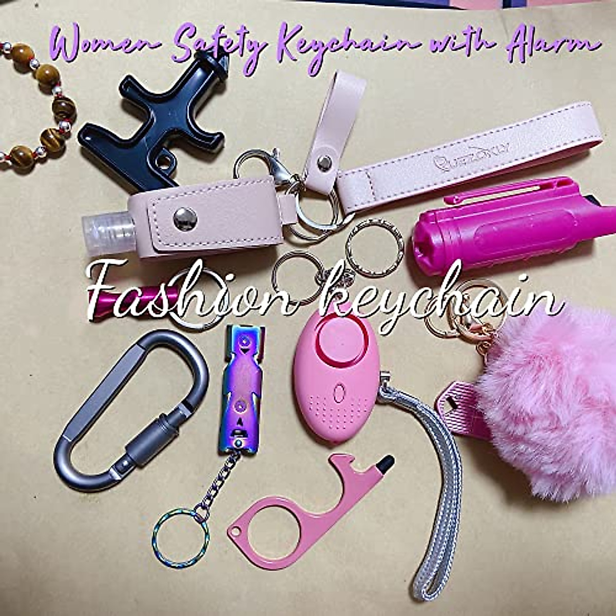 PUEZOKLY Pink keychain Gift Set for Woman Car keys with Card Holder PU Wristlet Lanyard Pom Pom Ball,Travel Bottle Holder