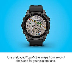 Garmin fenix 7S Sapphire Solar, Smaller adventure smartwatch, with Solar Charging Capabilities, Rugged watch with GPS, touchscreen, wellness features, carbon gray DLC titanium with black band