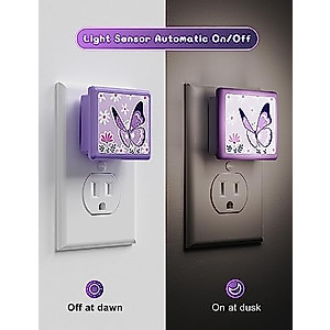 LOHAS Butterfly Night Light for Kids [2-Pack], Girls LED Wall Decor, Plug into Wall Lights, Dusk-to-Dawn Sensor, Cute Nursery Plug in Nightlight, for Kids Room, Bathroom, Bedroom Décor, Children Gift