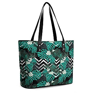 Womens Handbag Palm Leaves Pattern Leather Tote Bag Top Handle Satchel Bags For Lady
