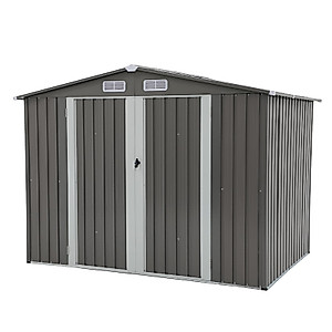 Verano Garden 8x6 FT Outdoor Storage Shed, Galvanized Steel Metal Garden Shed, Double Door W/Lock, Outdoor Storage Tool House for Backyard, Patio, Lawn