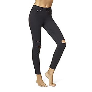 HUE womens Ripped Knee Denim Leggings, Black, X-Small US
