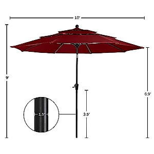 Pure Garden 10 ft Patio Umbrella - 3-Tiered Sunshade with Push Button Tilt and Easy-Open Crank - Outdoor Umbrella for Deck, Yard, or Pool (Red)