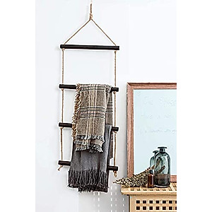 Dahey Blanket Ladder Scarf Holder Rack, Bath Towel Rack Bar Storage Ladder Wood Wall Hanging Living Room Scarf Ladder Rustic Home Decor Ladder,Black