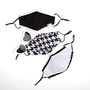 MIAMICA 3 Fashion Cloth Face Mask Nose Wire Cotton Breathable Double Layer Machine Washable Reusable Adjustable Ear Strap Inner Pocket for Removable Filter - Houndstooth, Black, White