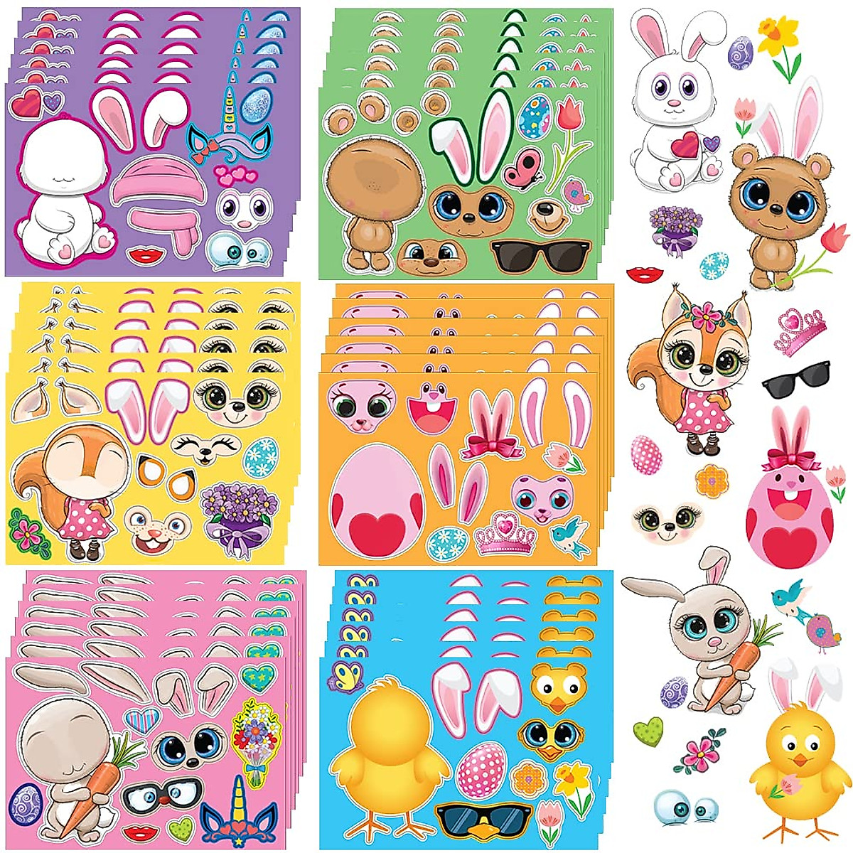 Artcreativity Easter Make Your Own Stickers, Bulk Easter Stickers for Kids (96 Sticker Sheets) with 6 Designs, Easter Basket Stuffers, Easter Egg Stickers and Bunny Stickers, Easter Crafts for Kids