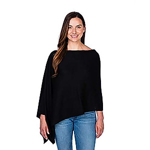 Caroline Grace by Alashan Lightweight & Super Soft Cashmere Blend Poncho - Great Gift Item! 95% Cotton/5% Cashmere Blend - One Size Fit - Black (Ebony)